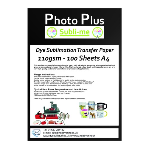 Dye Sublimation 110gsm Transfer Paper, by HobbyPrint®